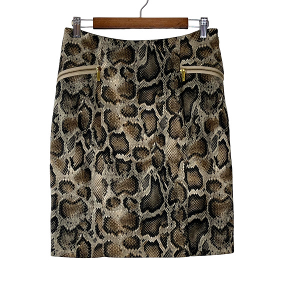 Michael Kors | Skirts | Michael Kors Mk Black Brown Snake Print Straight Pencil Skirt Size 8p ...